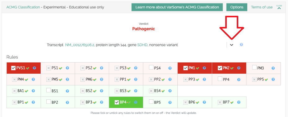 Single transcript for ACMG classification